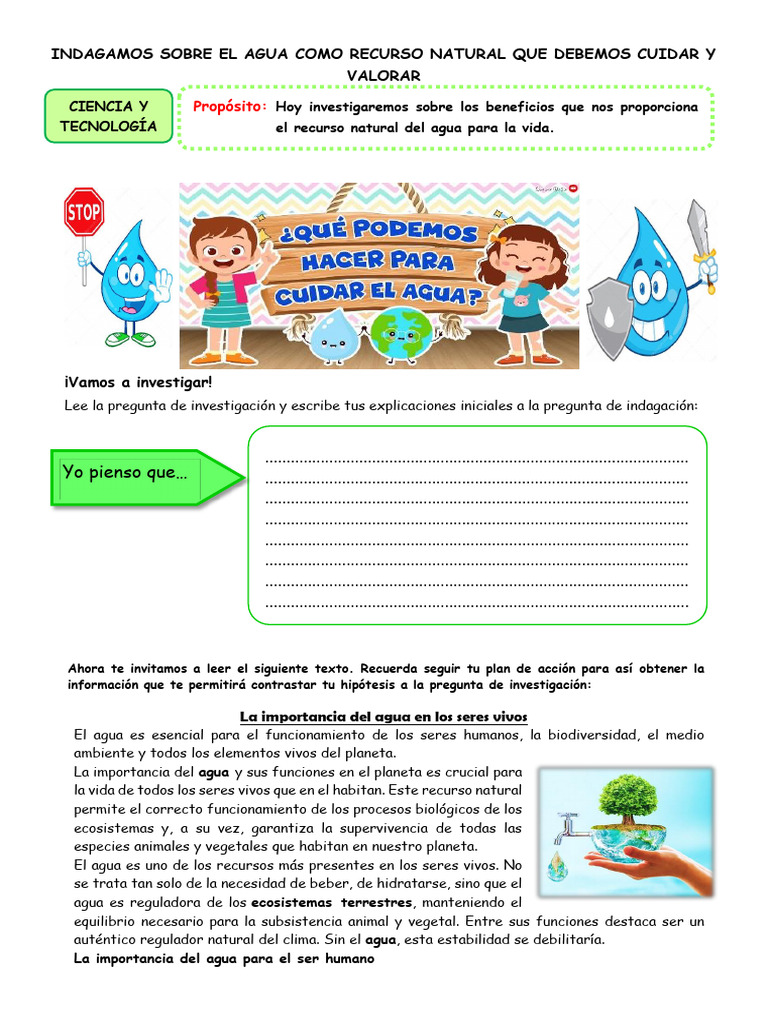 Cyt - Ficha 1 Indagamos Sobre El Agua Como Recurso Natural Que Debemos ...