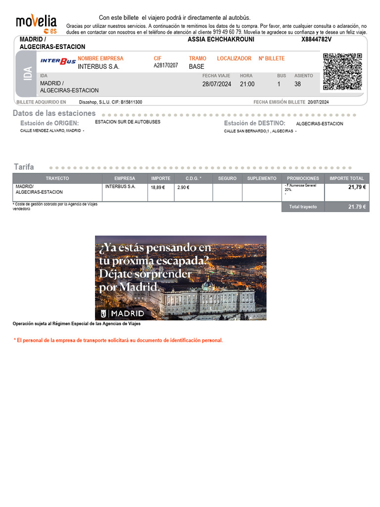 Billete Movelia 109374616 | PDF | Autobús | Industrias de servicio