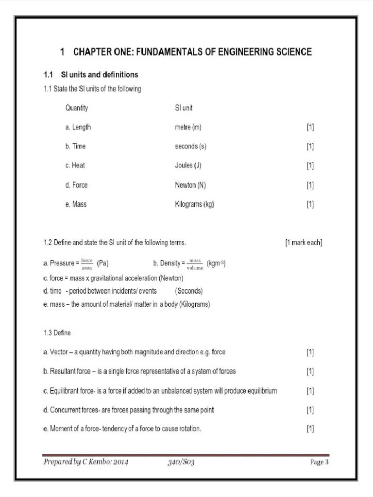 Engineering Science Pdf Density Force