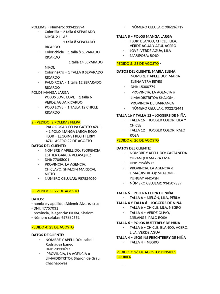 Anpra Kids - Pedidos | PDF