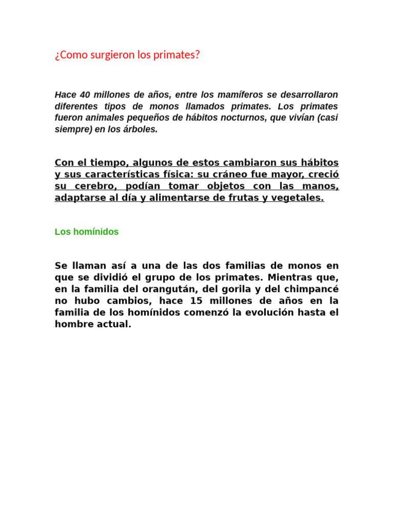 Origen y evolución de los primates | PDF