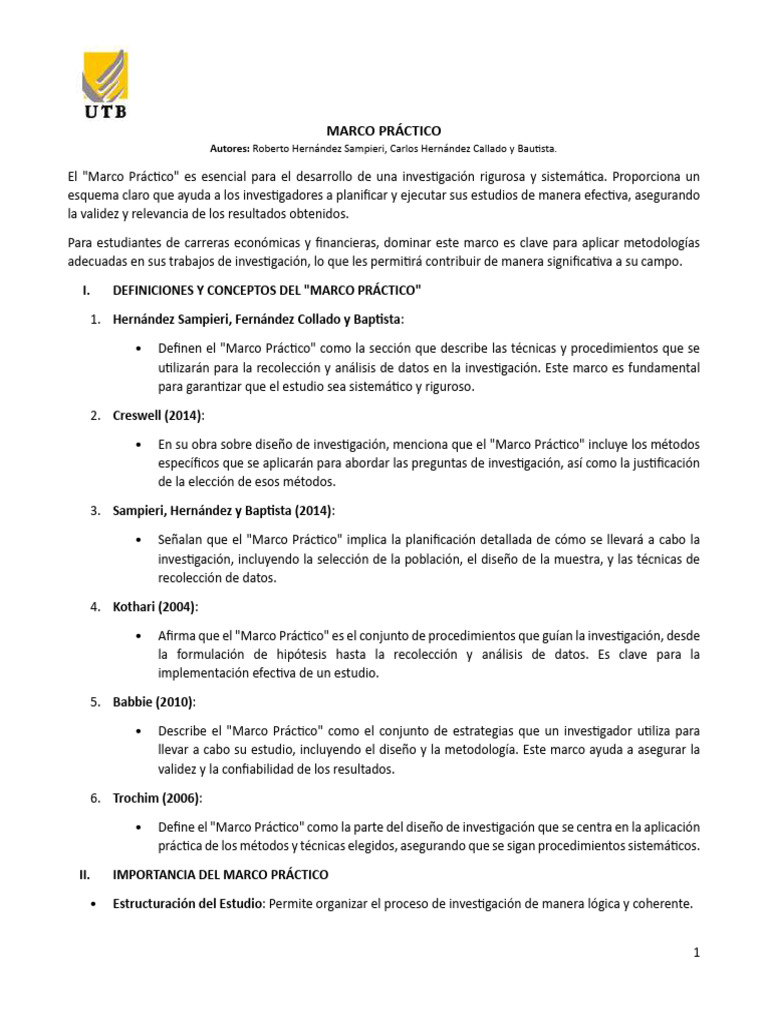 Marco Práctico | PDF | Metodología de encuesta | Cuestionario