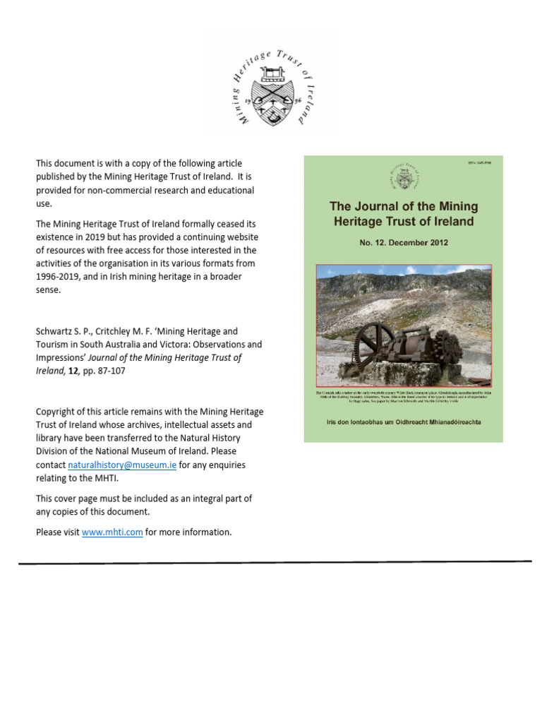 Mining Heritage and Tourism in South Austalia Schwartz and Critchley ...