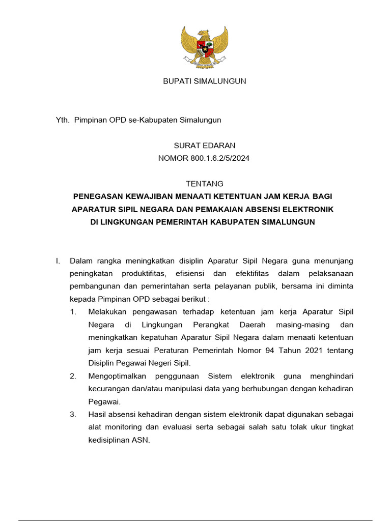 Penegasan Disiplin ASN di Simalungun | PDF