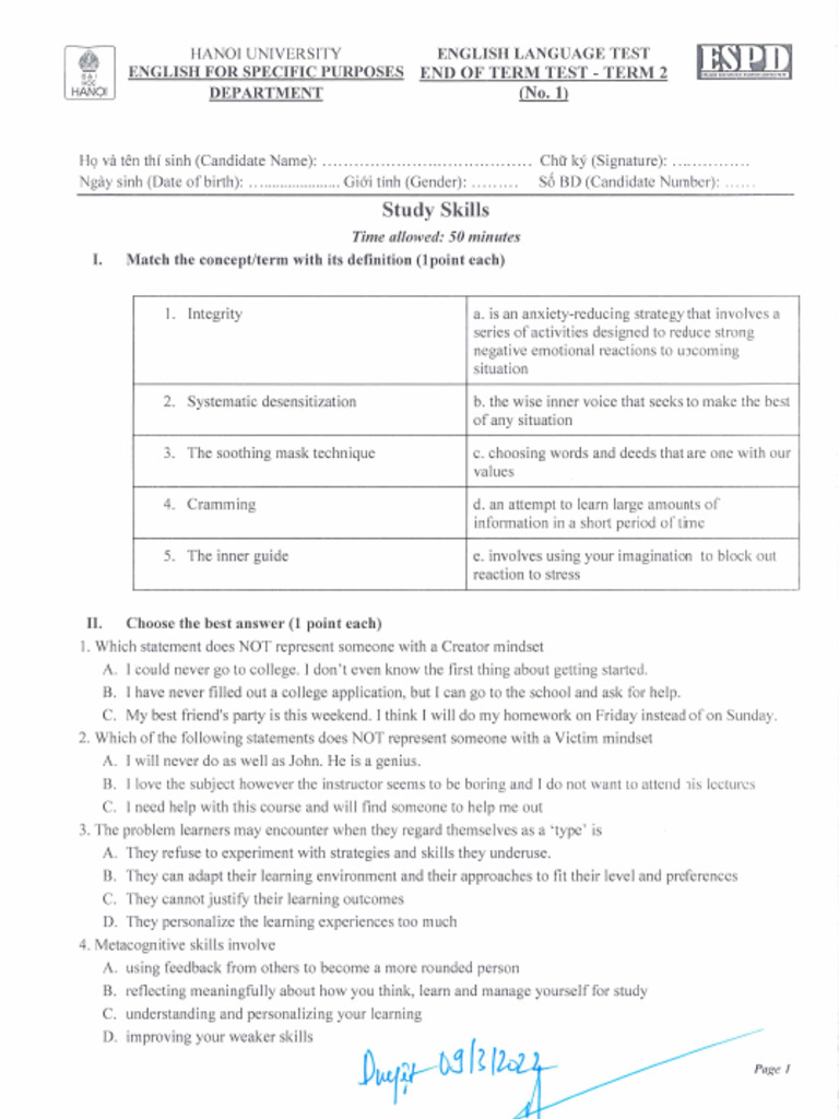 Espd - Study Skills 1 - Term 2 - K2021 | PDF