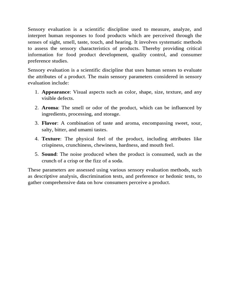 Sensory Parameters - Unit 2 | PDF | Wellness