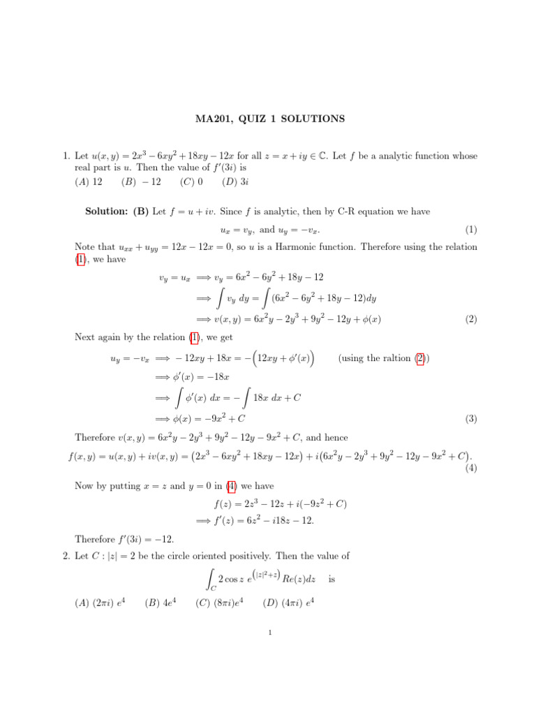 MA 201 - Quiz 1 Solutions - 2021 | PDF | Continuous Function ...