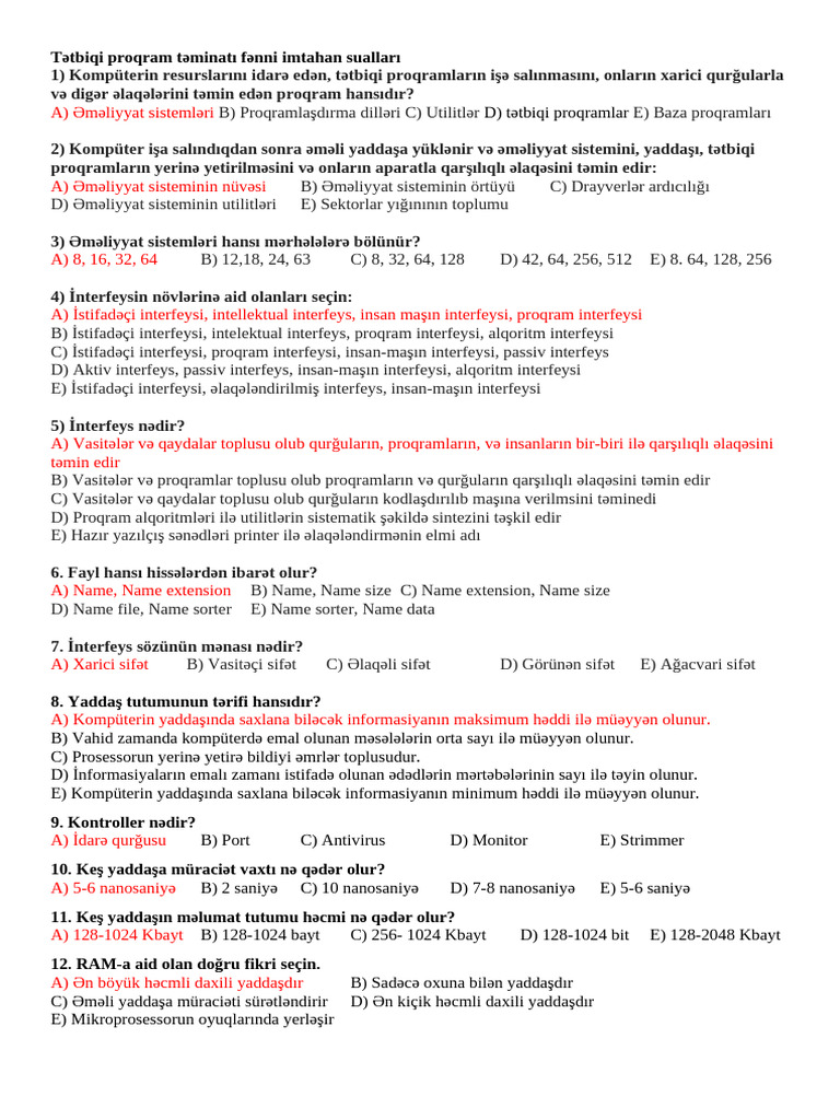 Tətbiqi Proqram Təminatı Fənni - Imtahan Sualları | PDF