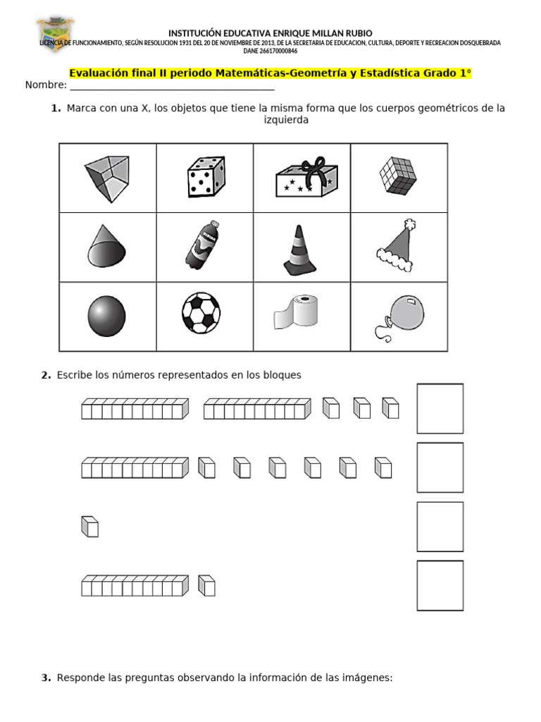 1°-5°-Evaluación Final IV Periodo Matemáticas-Geo-Est. | PDF