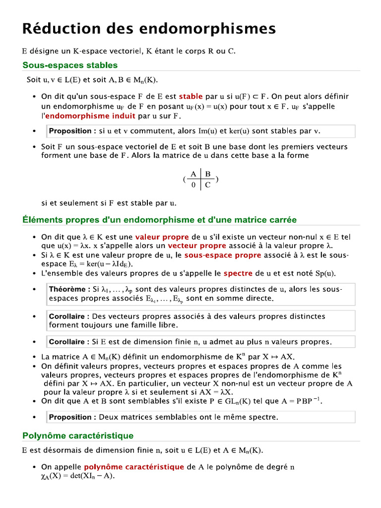 15 Réduction Des Endomorphismes Cours & 44 23 3 3 Exe BIBMATH | PDF