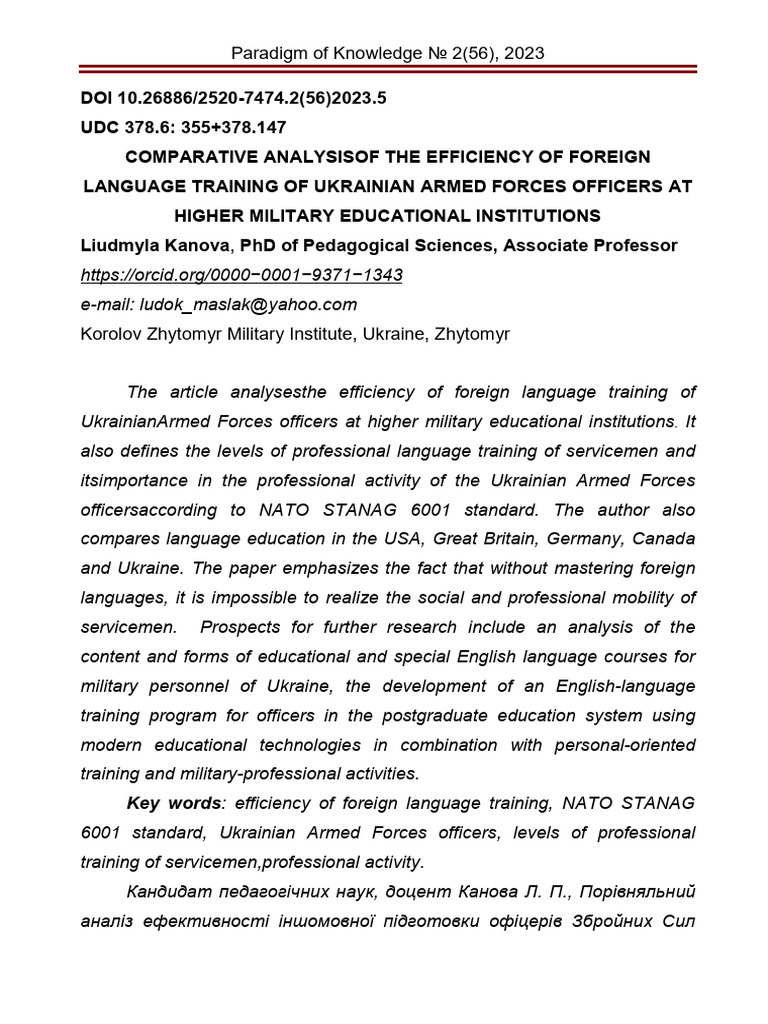 Comparative Analysis of The Efficiency of Foreign Language Training of ...