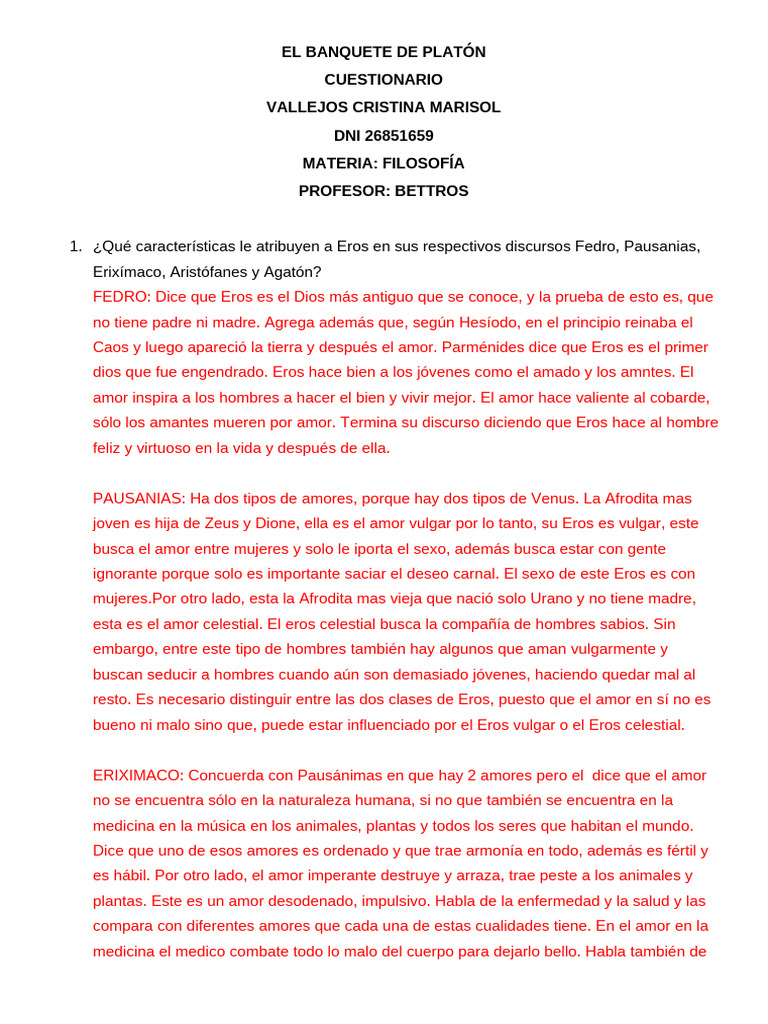 El Banquete de Platón | PDF | Eros | Simposio (Platón)