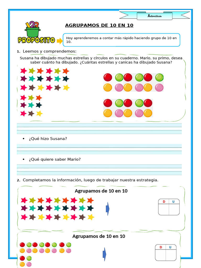 FICHA de MAT AGRUPAMOS DE 10 EN 10 | PDF