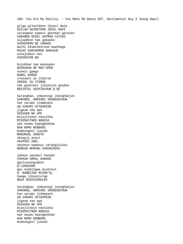 180 - You Are My Destiny - You Make Me Dance OST - Sentimental Boy X Jeong Haeil | PDF