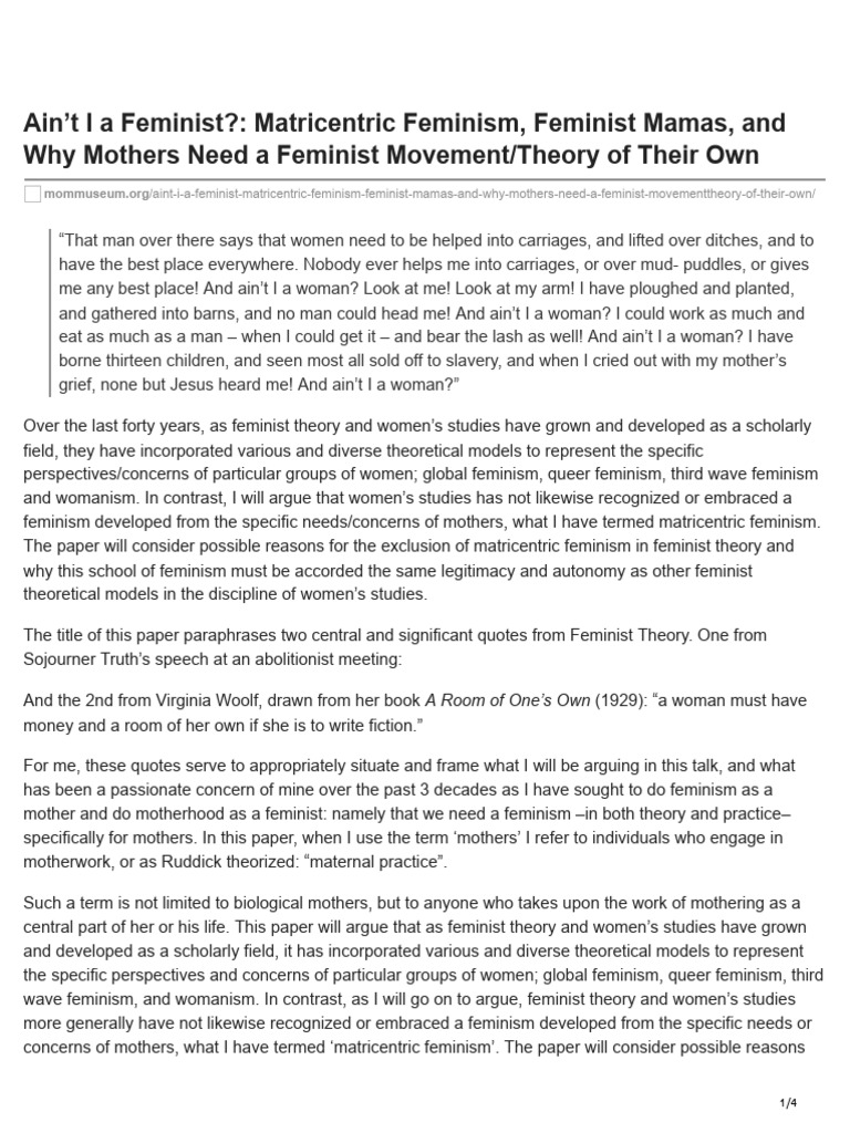 Week 8 O'Reilly Ain't I A Feminist Matricentric Feminism Feminist Mamas ...