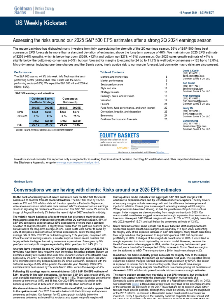 US Weekly Kickstart - Assessing The Risks Around Our 2025 S&P 500 EPS ...
