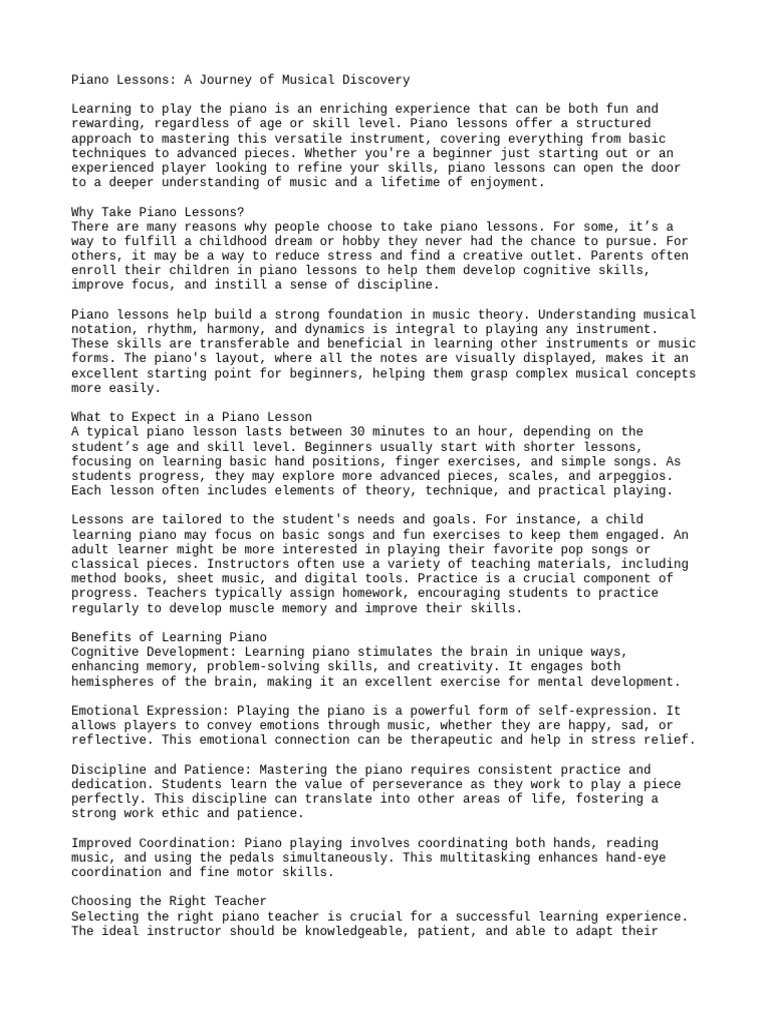 Piano lessons | PDF | Learning | Teachers