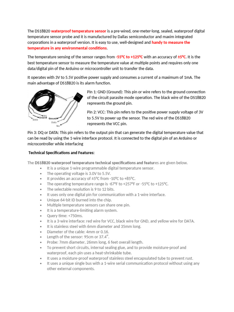 The DS18B20 Waterproof Temperature Sensor | PDF | Sensor | Computer Engineering