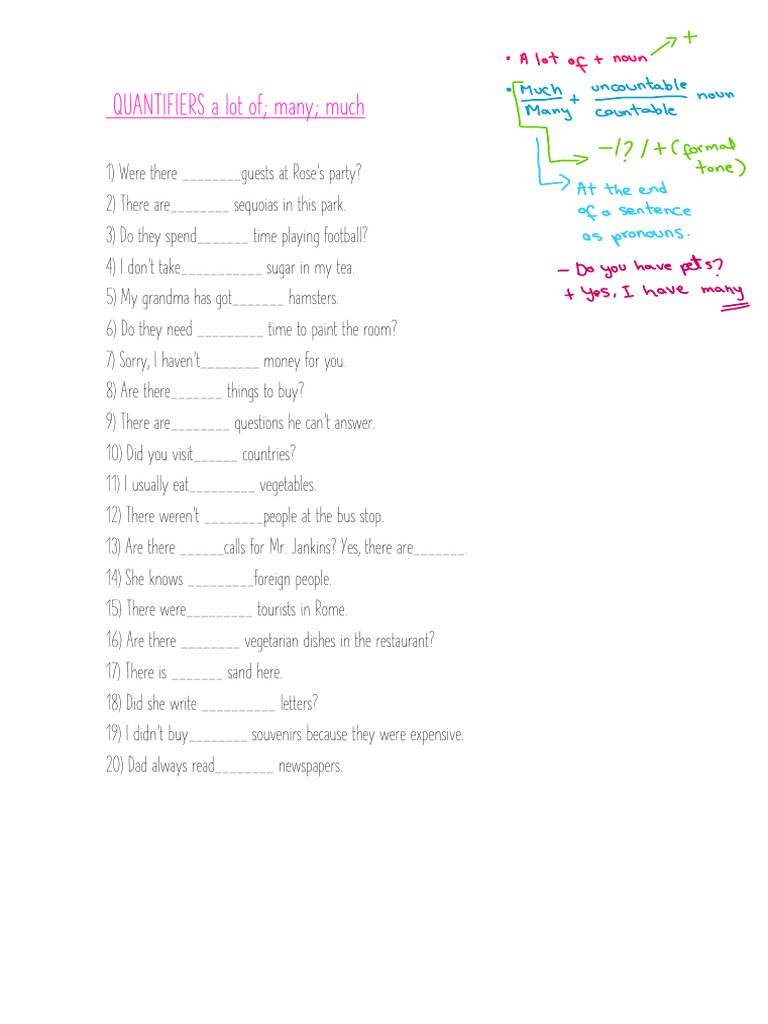 QUANTIFIERS A Lot of Much Many | PDF