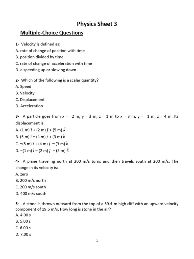 Physics Sheet 3 | PDF | Acceleration | Velocity
