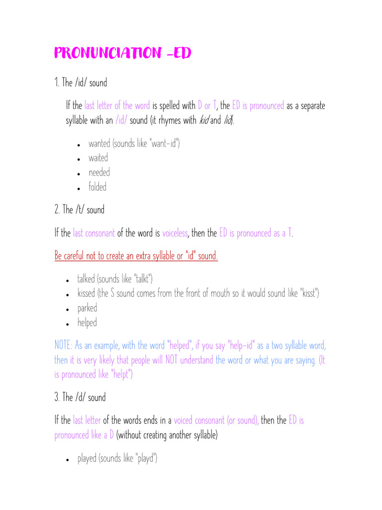 PRONUNCIATION -ED | PDF