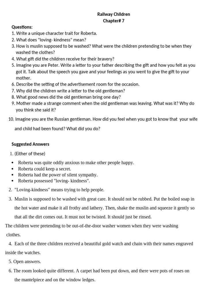 Railway Children - Chapter# 7 - Suggested Answers | PDF