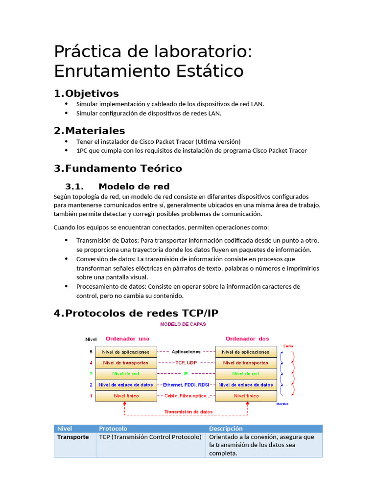 Práctica 5 Enrutamiento Estatico | PDF | Red de computadoras | Protocolos de internet