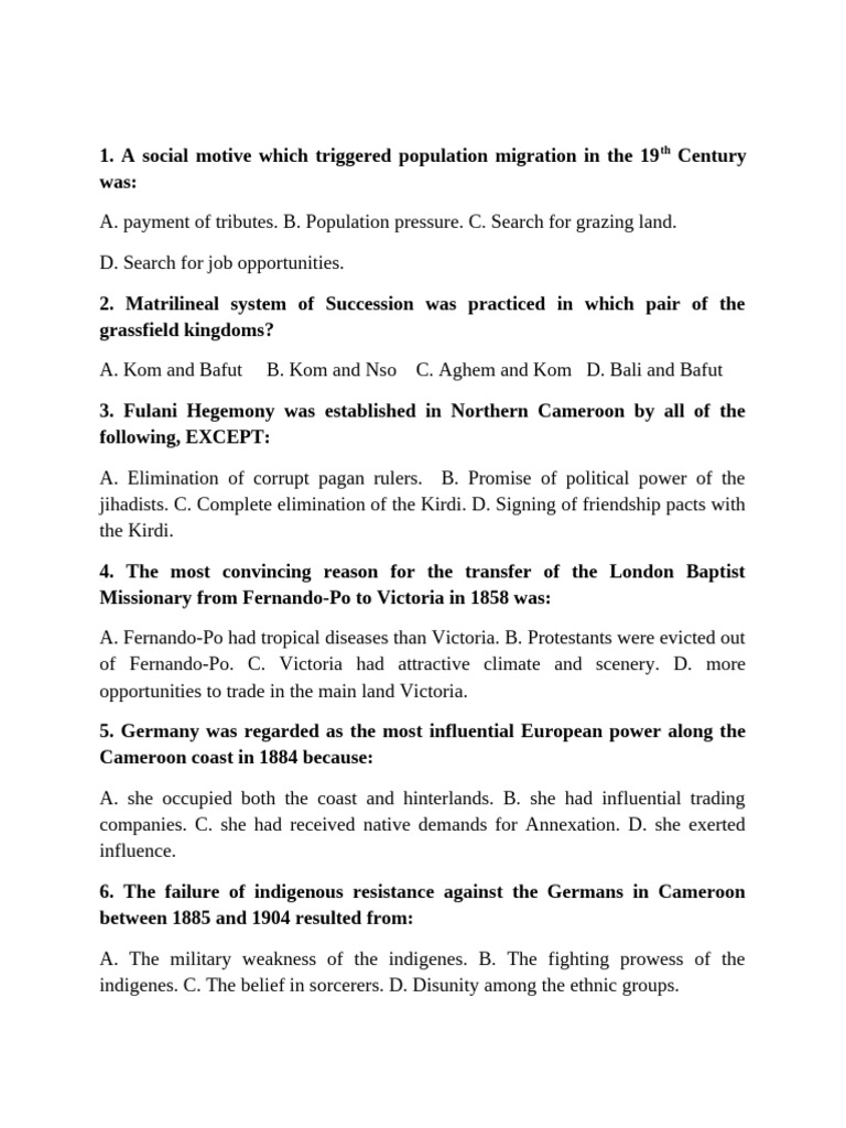 Cameroon History Quiz | PDF | Cameroon