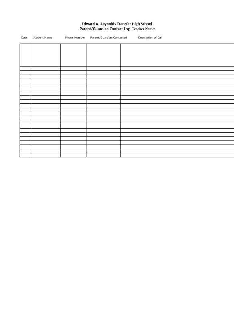 Parent - Guardian Contact Log | PDF