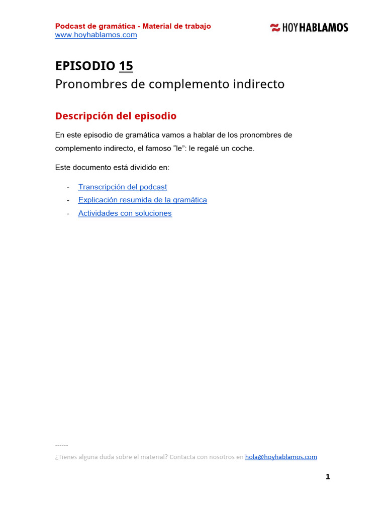 Pronombres de Complemento Indirecto 1 | PDF | Objeto (gramática) | Verbo