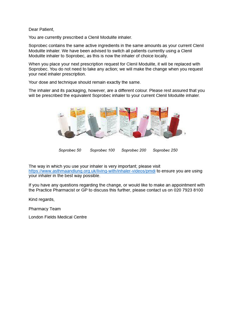 Clenil Modulite Switch To Soprobec | PDF | Home & Garden | Wellness