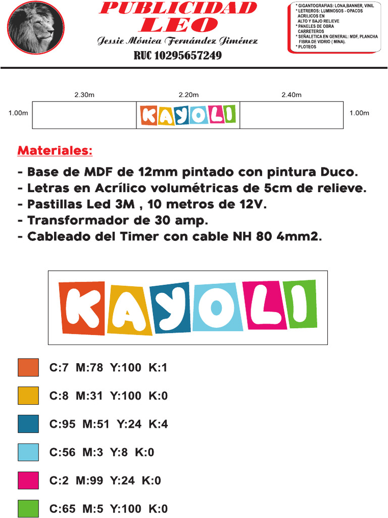 Materiales A Usar Letrero Kayoli | PDF
