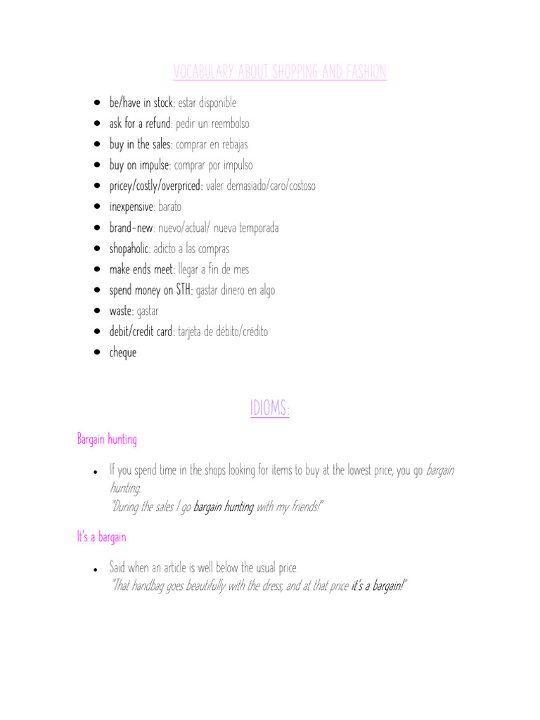 Vocabulary About Shopping and Fashion | PDF | Business | Economies