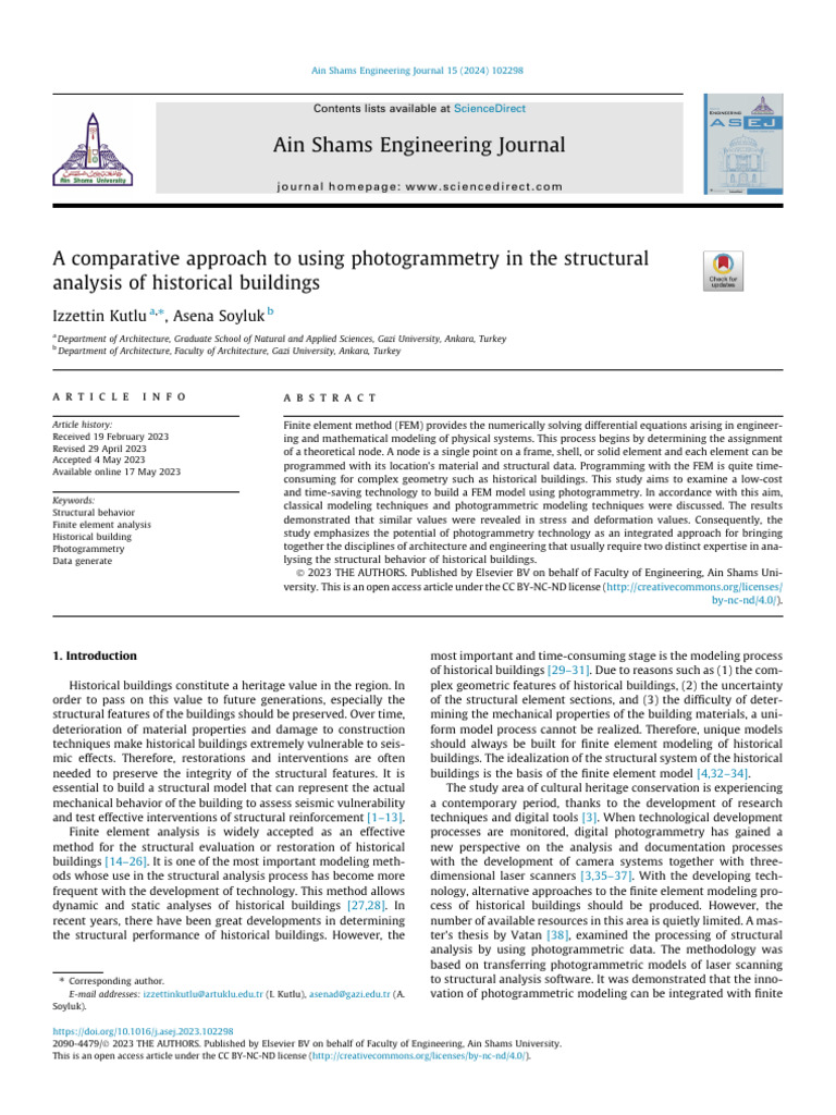 A Comparative Approach To Using Photogrammetry in The - 2024 - Ain Shams Engine | PDF | Finite ...