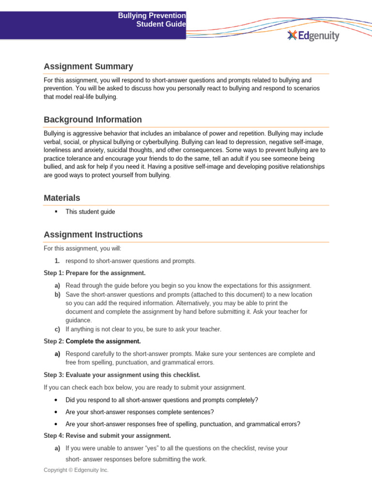 Project - Bullying Prevention - Student Guide | PDF | Bullying | Social ...