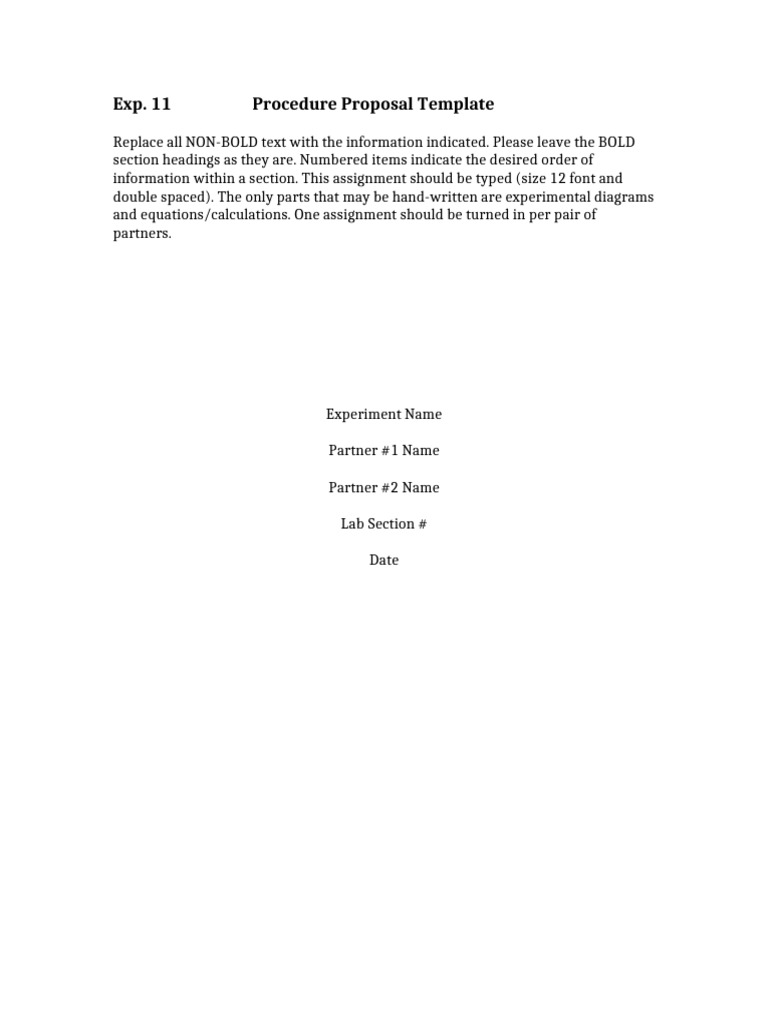 Exp. 11 Procedure Proposal Template | PDF | Chemical Compounds | Experiment
