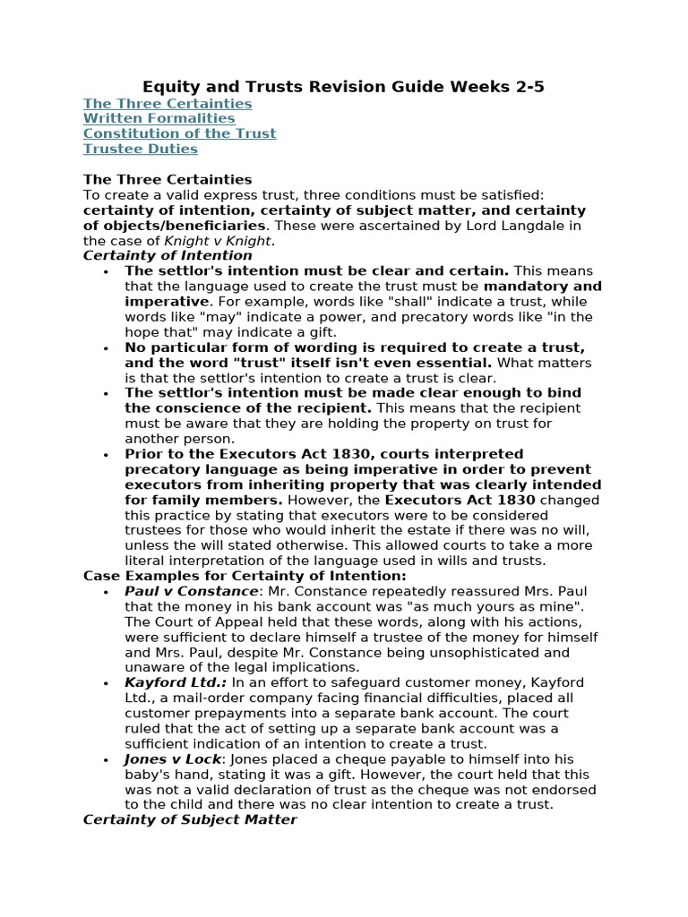 Equity and Trusts Revision Guide 2-5 | PDF | English Trust Law | Private Law