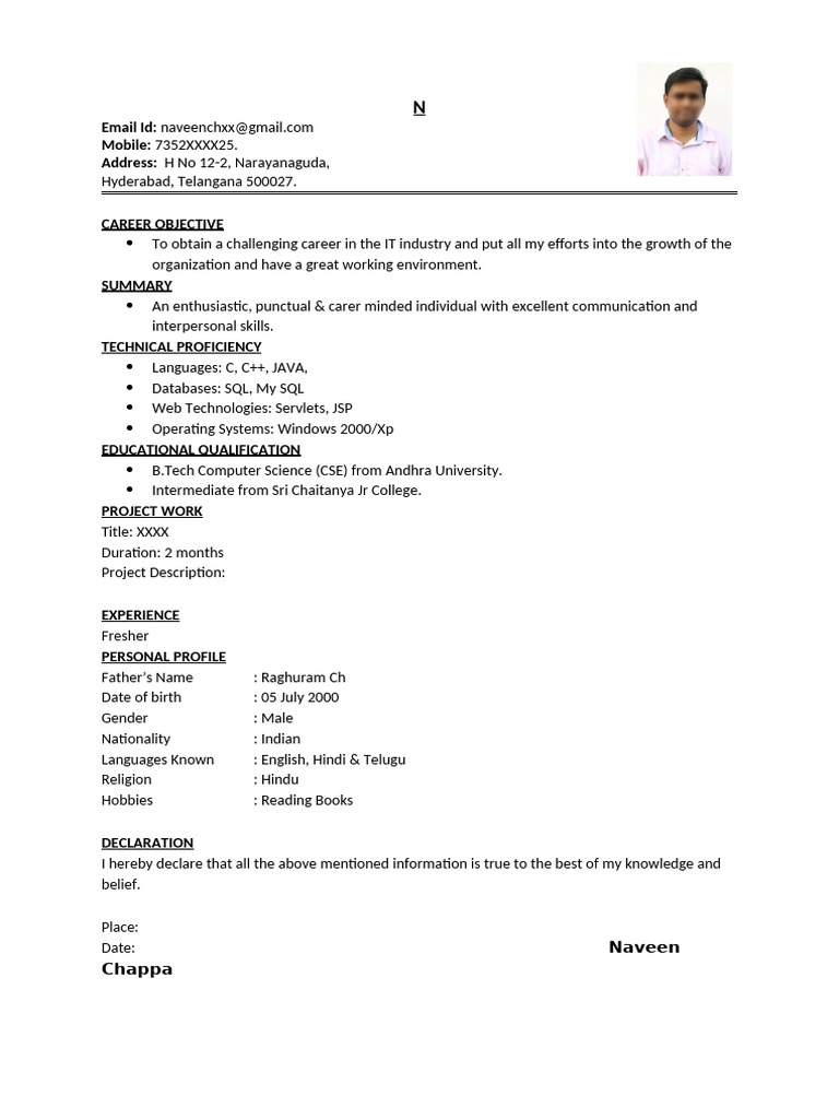 IT Fresher Resume: C, C++, Java Skills | PDF