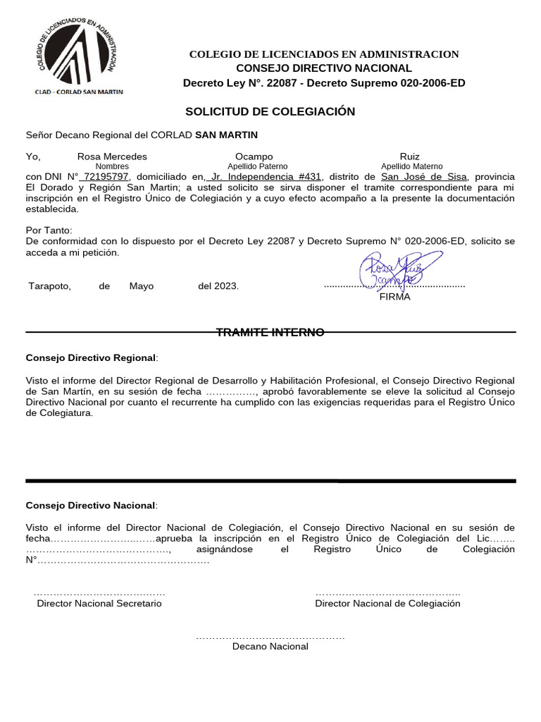 Solicitud y Ficha de Datos Personales | PDF | Documento de identidad