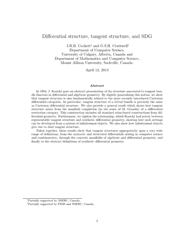 Differential Structure, Tangential Structure and SDG | PDF ...