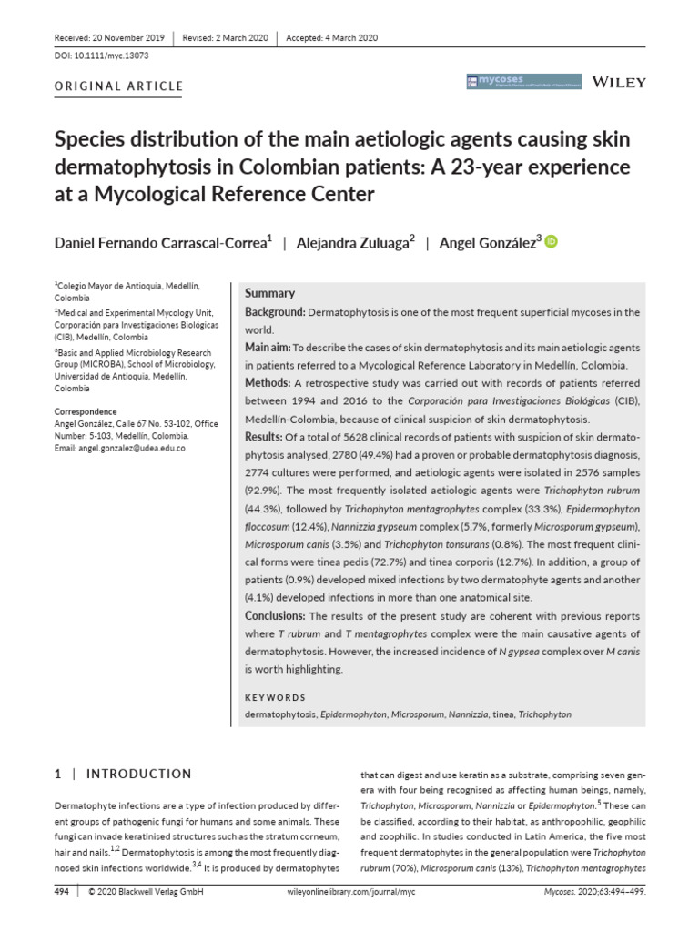 Mycoses - 2020 - Carrascal Correa - Species Distribution of The Main ...