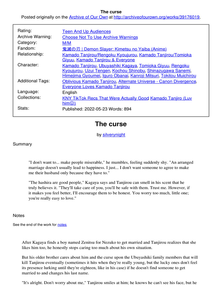 Demon Slayer: Tanjirou's Marriage Curse | PDF