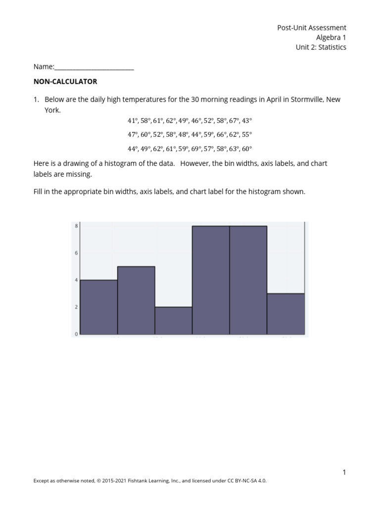 Alg 1 U2 Assessment 58IW8S | PDF | Median | Linear Regression