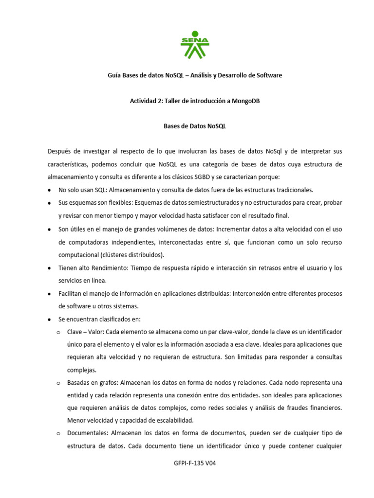 Actividad 2 - Taller de Introducción A MongoDB | PDF | Mongo Db | Bases de datos