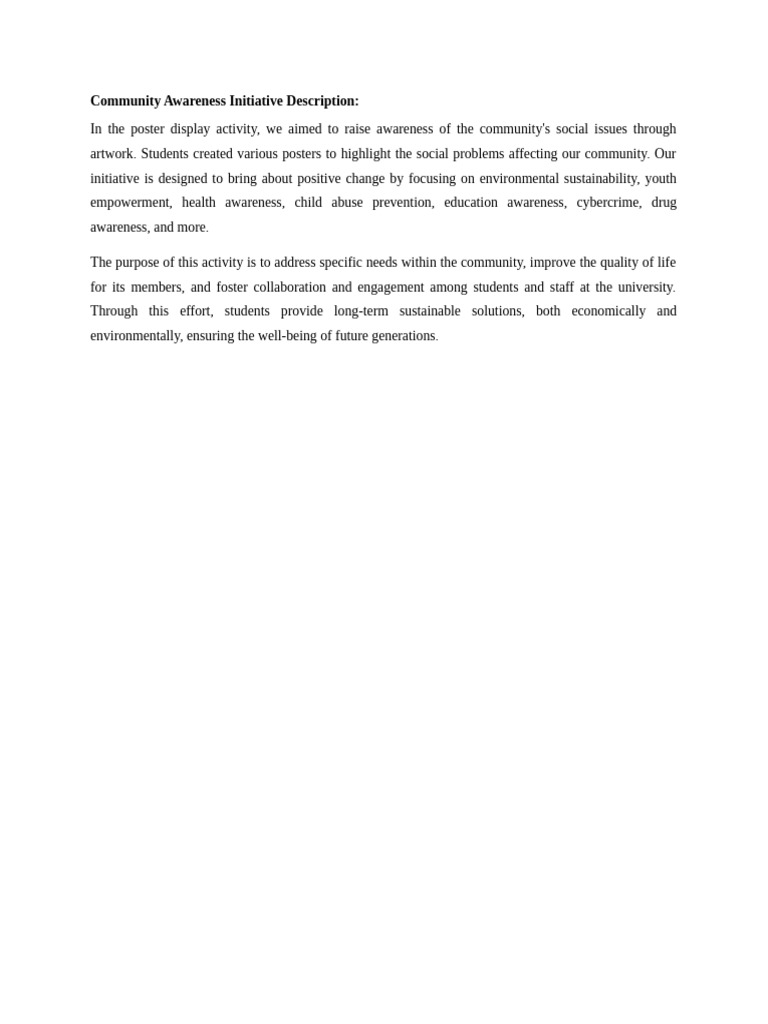 Community Awareness Initiative Description | PDF | Self-Improvement ...