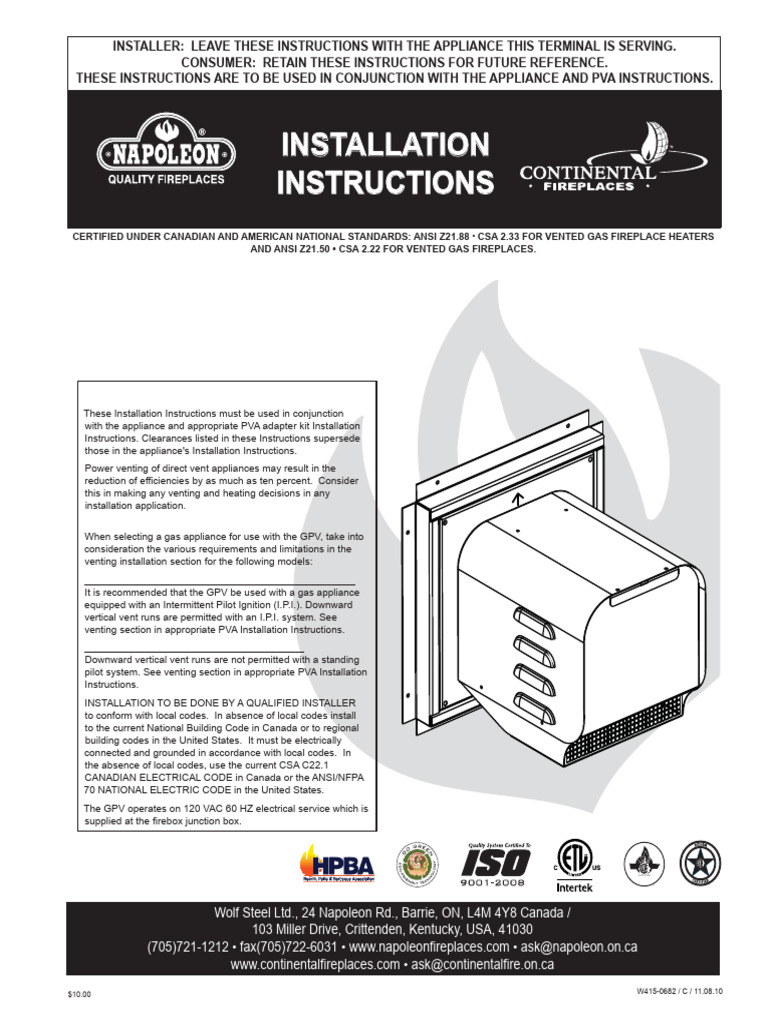 Gas Power Vent (GPV) : Installation Instructions | PDF | Thermostat ...