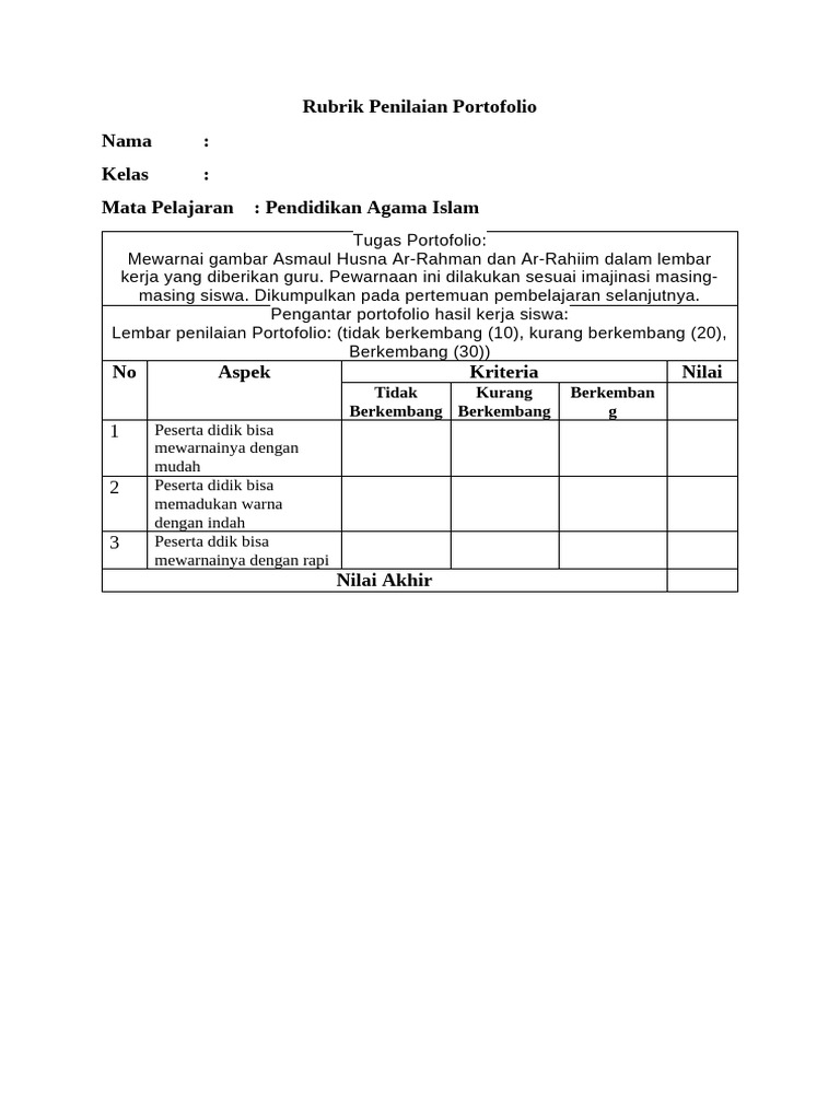 Rubrik Penilaian Portofolio | PDF