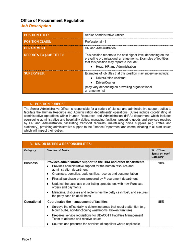 Senior Administrative Officer Duties | PDF | Procurement | Human Resources
