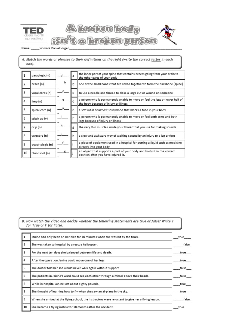 A Broken Body, Activity 1 | PDF | Vertebral Column | Medical Specialties