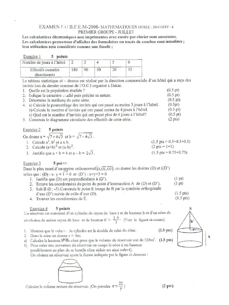 MATHS-BFEM 2008 - 1er Groupe Sénégal | PDF